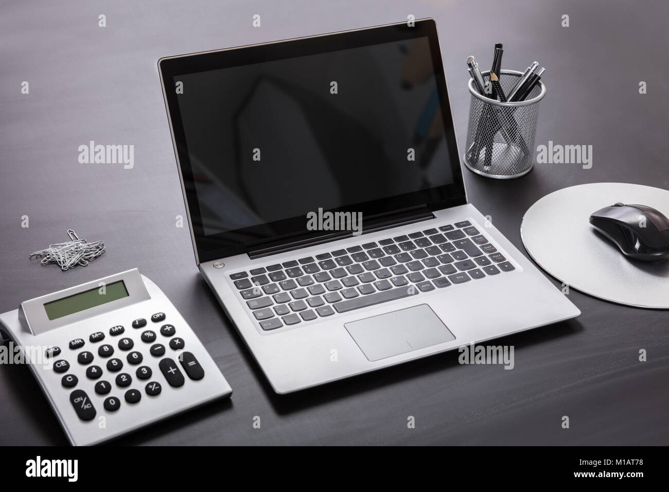 Close-up Of A Open Laptop On Office Desk Stock Photo - Alamy