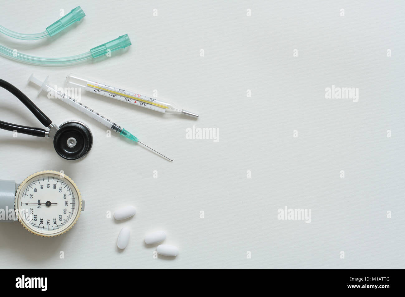 Various medical tools for a pediatrician on a glossy background Stock ...