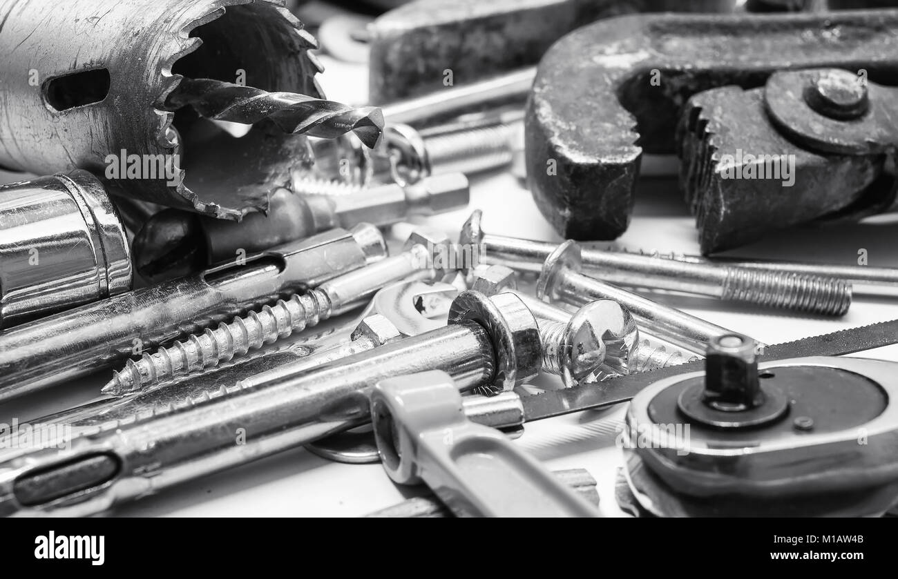 Men's working metal tools of silver color on the background Stock Photo ...