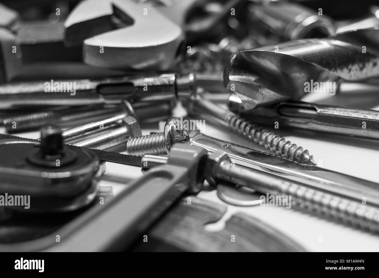 Men's working metal tools of silver color on the background Stock Photo ...