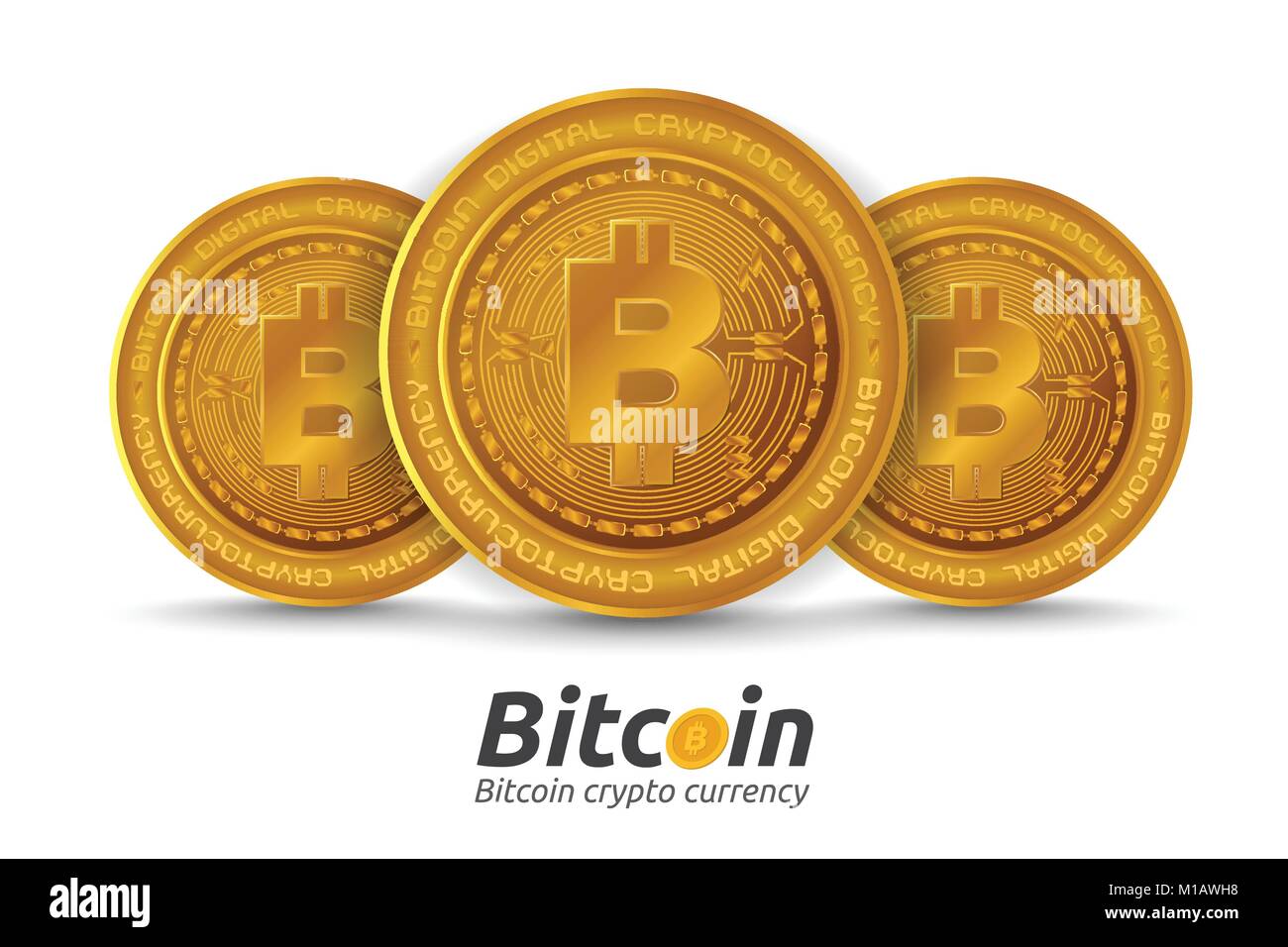 Three golden bitcoin coins Stock Vector Images - Alamy