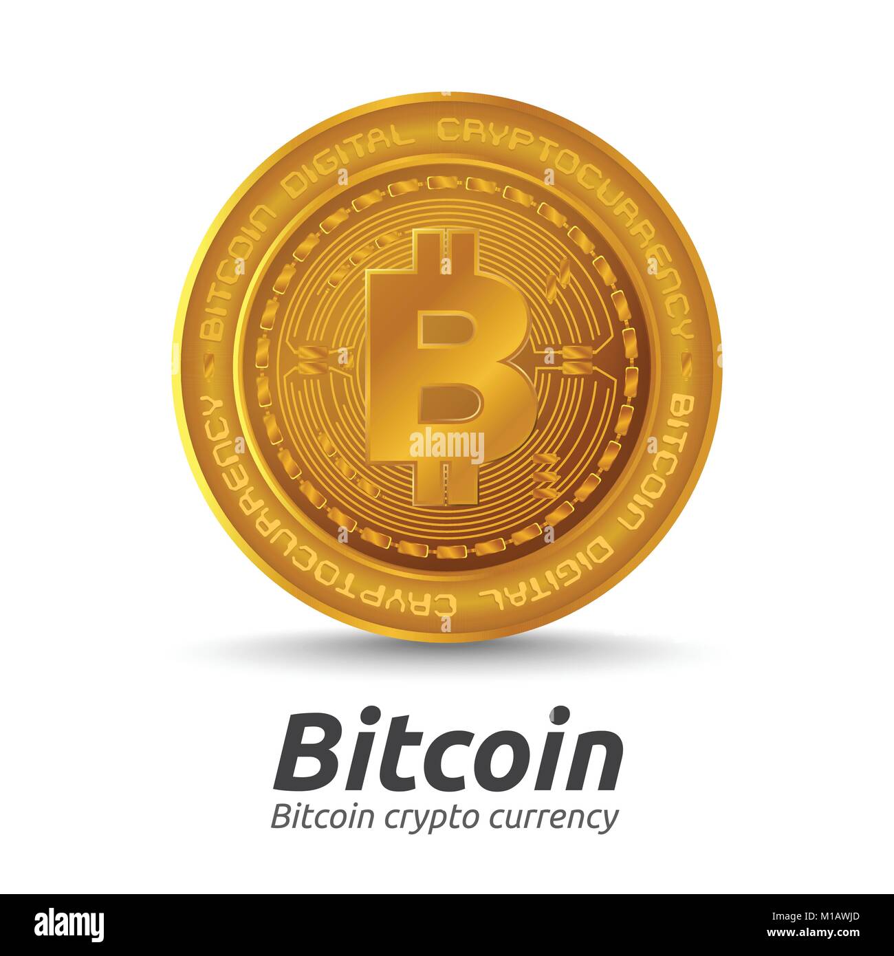 Golden Bitcoin sign on white background. Blockchain technology for ...