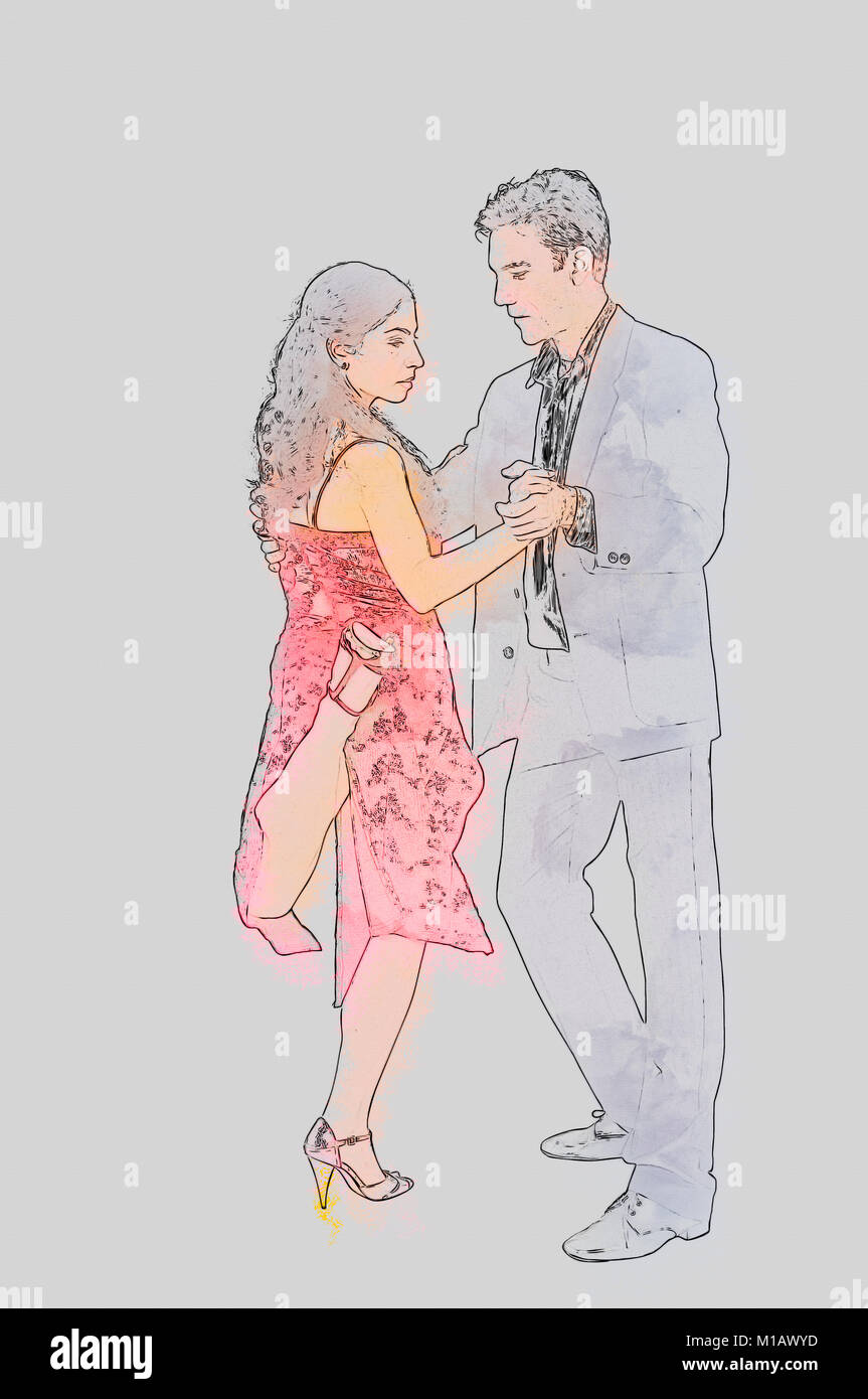 Couple Dancing Romantic Drawing