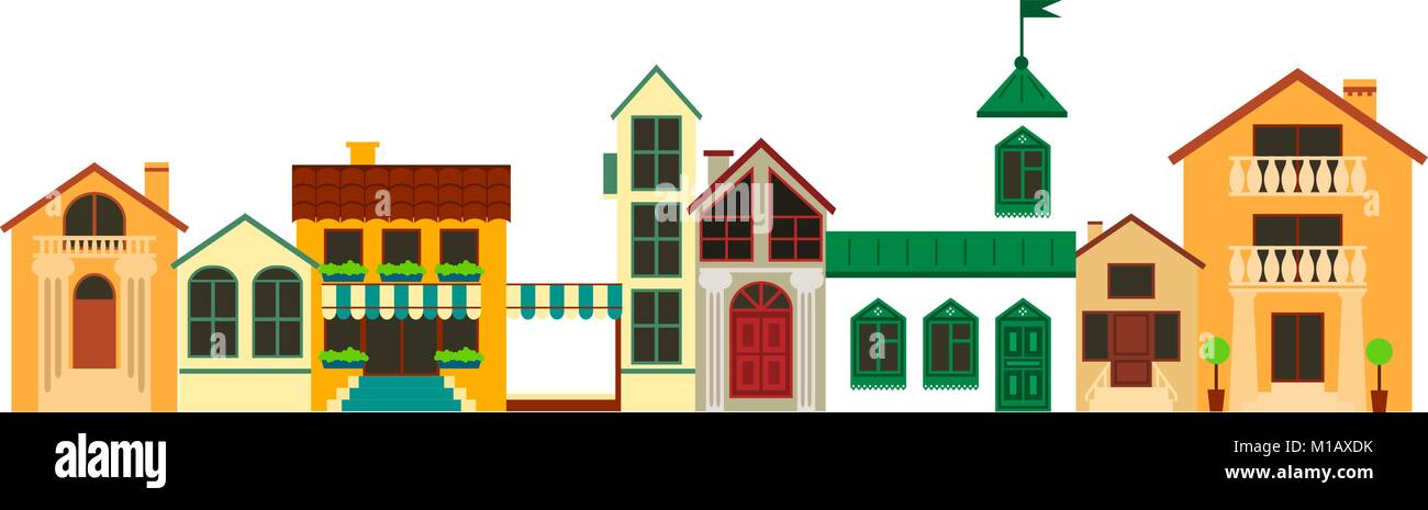 Old european town landscape. Vector colorful houses illustration Stock ...