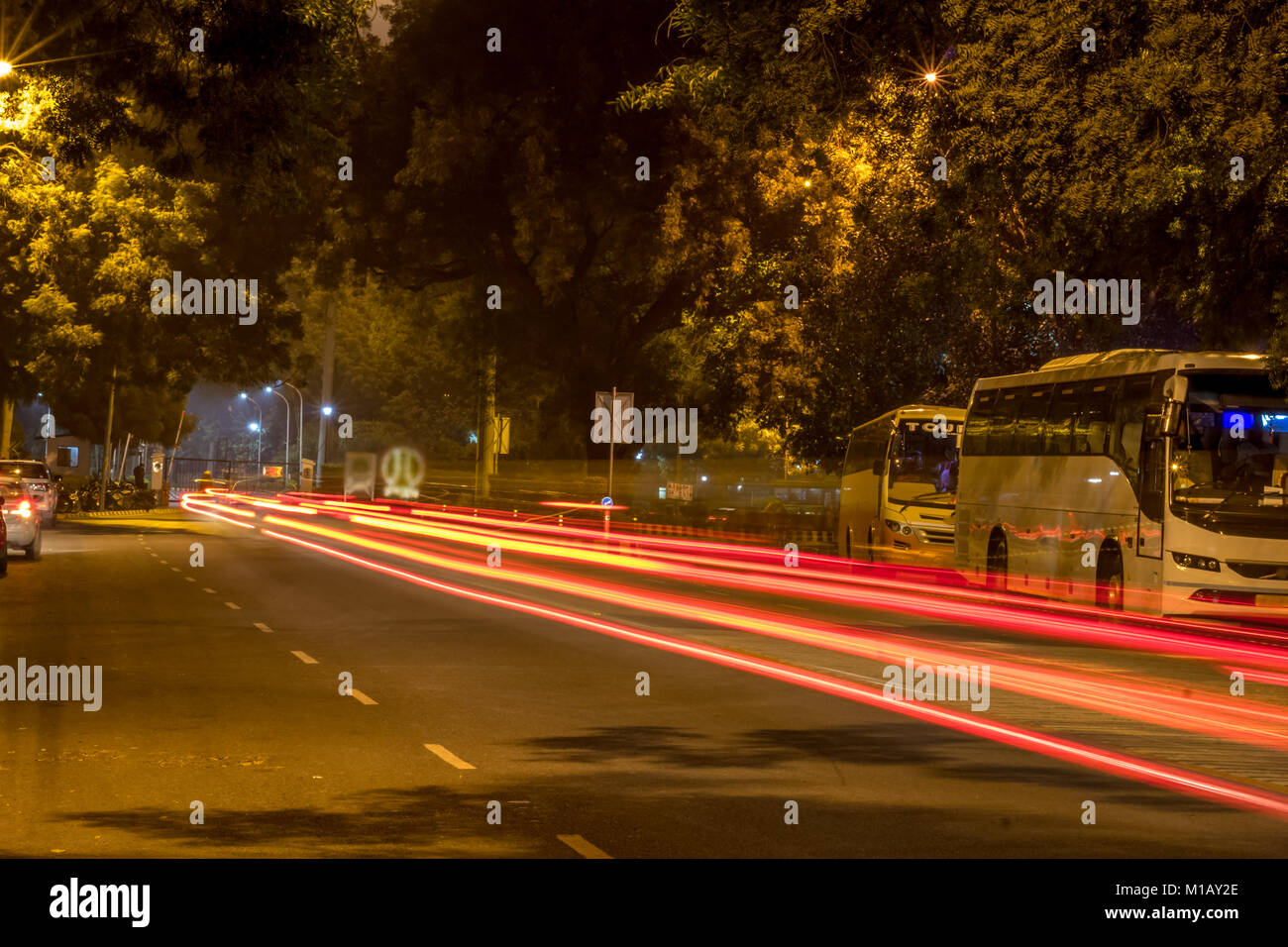 Light trails of Cityscape in twilight at night, New Delhi, India Stock ...
