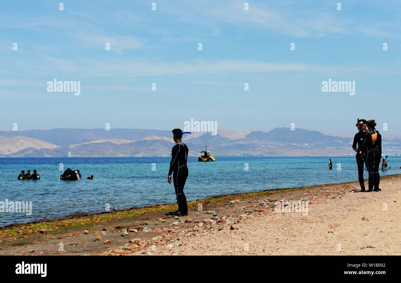 The beautiful Red Sea beach south of Aqaba Stock Photo - Alamy