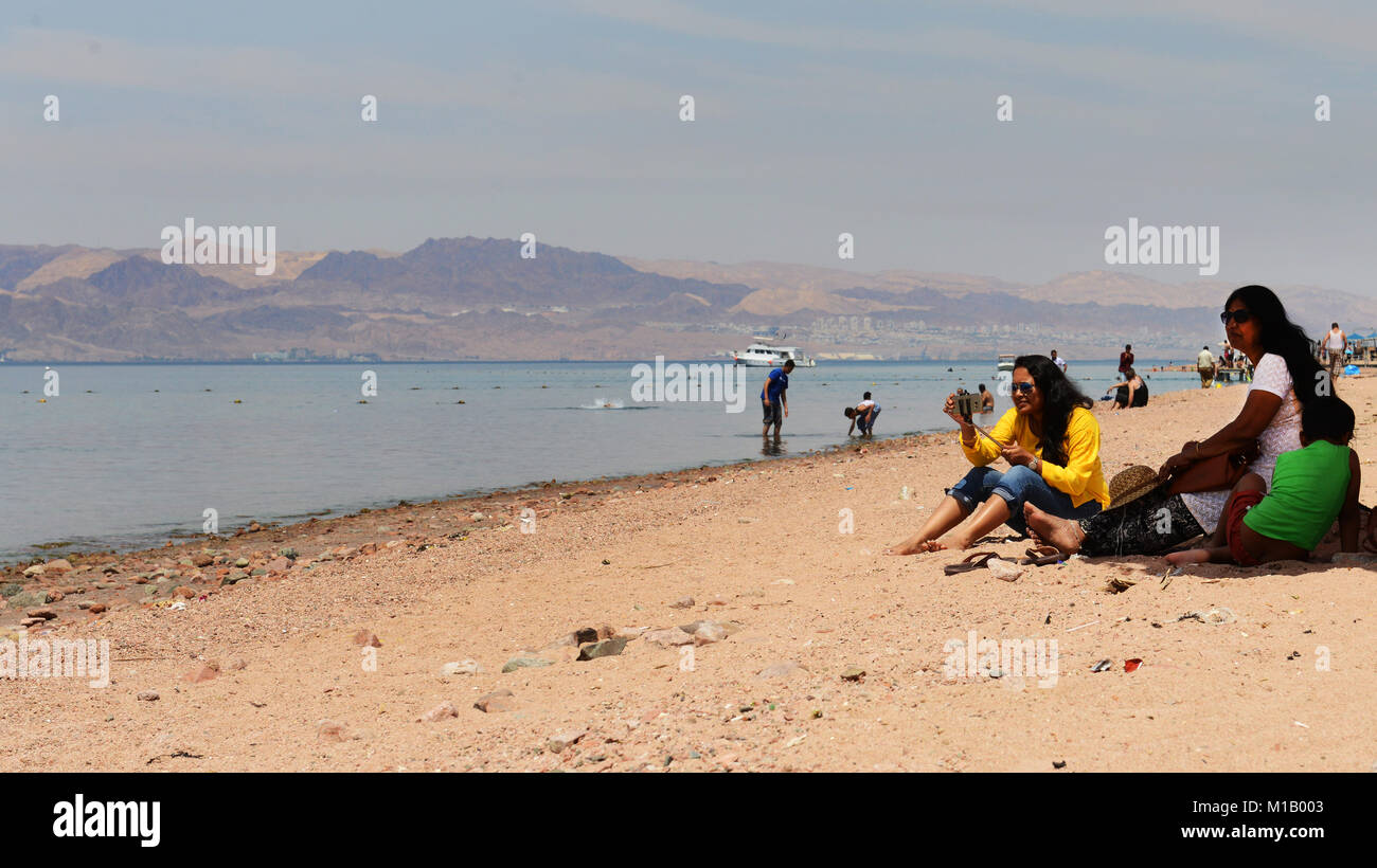 The beautiful Red Sea beach south of Aqaba Stock Photo - Alamy