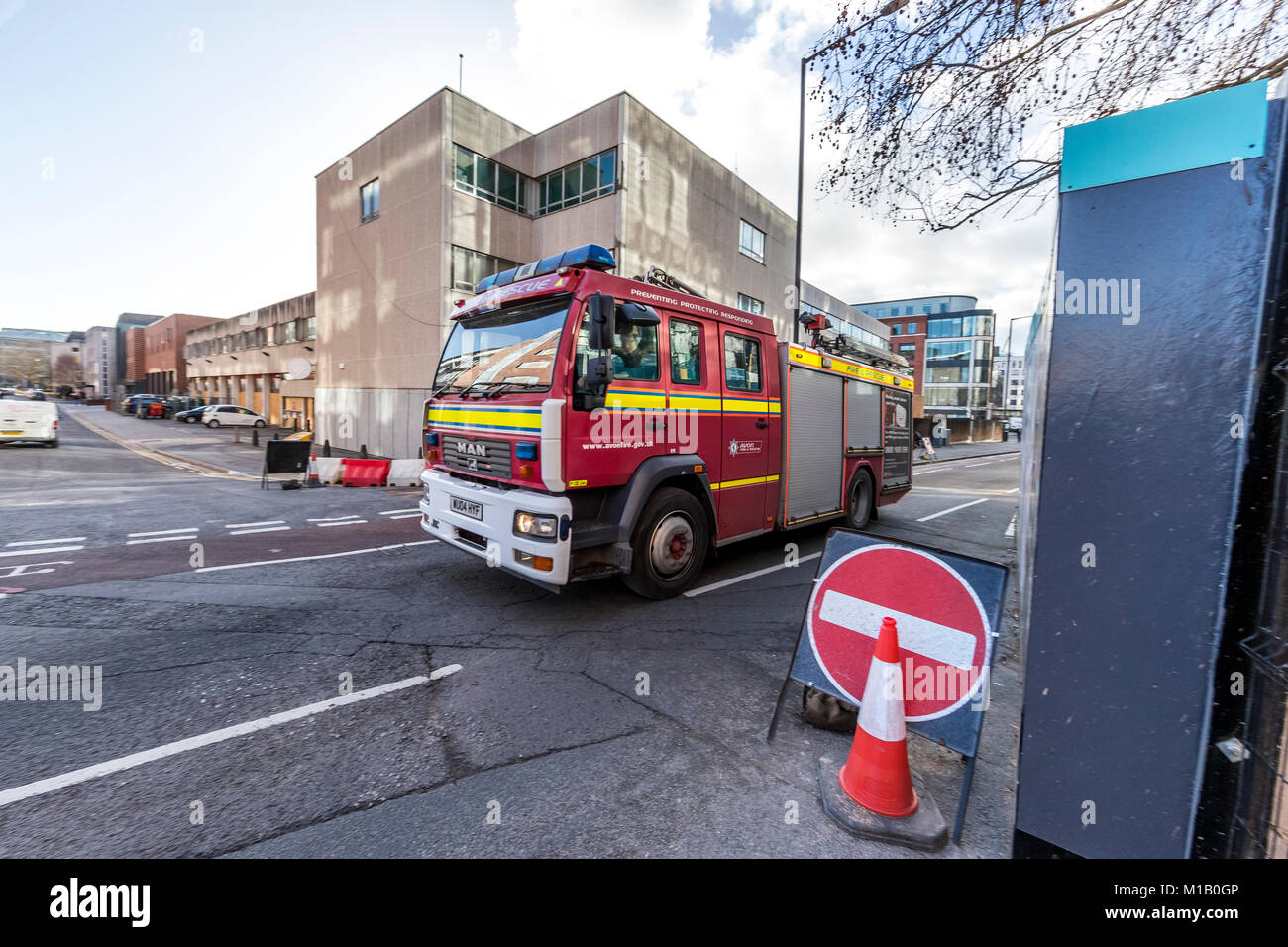 Fire truck on the way to a call, Bristol Stock Photo - Alamy