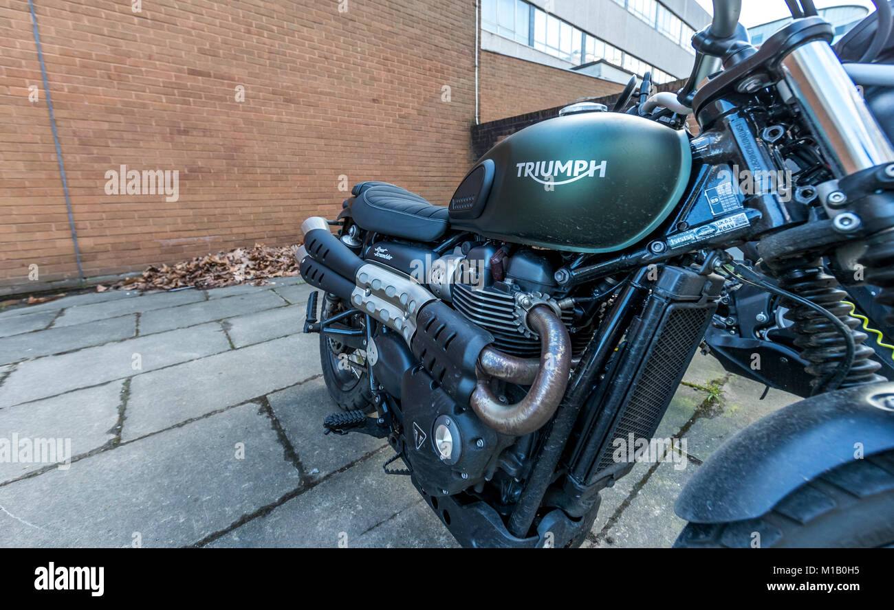 Triumph Scrambler parked at Finzels Reach, Bristol Stock Photo - Alamy