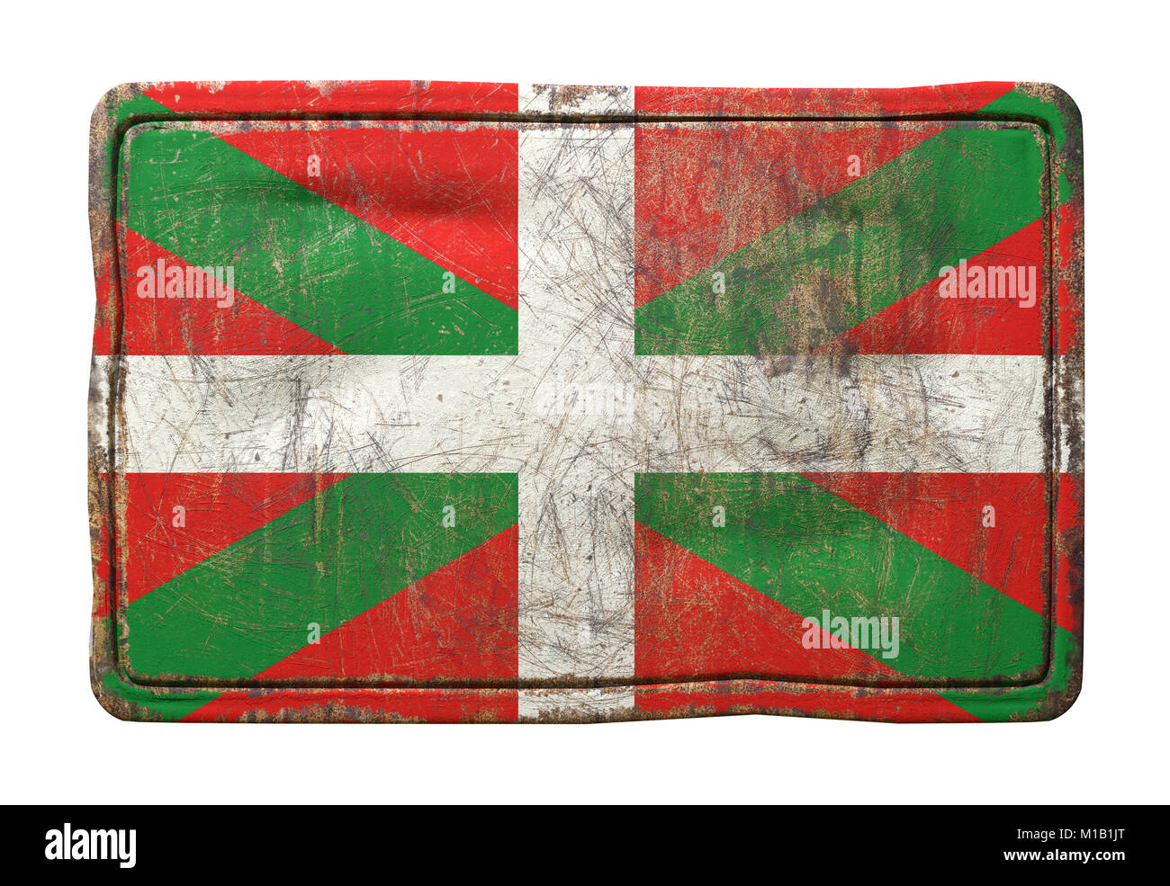 3d rendering of a Basque Country flag over a rusty metallic plate ...