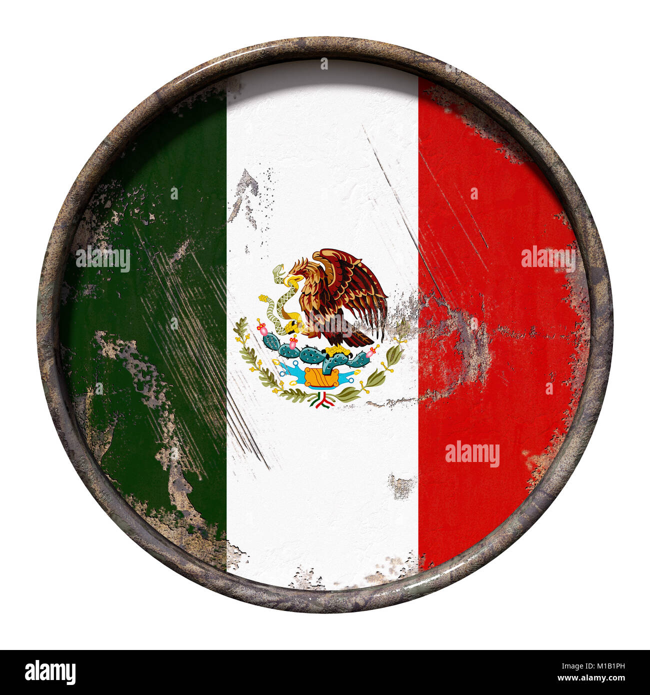 3d rendering of a Mexico flag over a rusty metallic plate. Isolated on ...