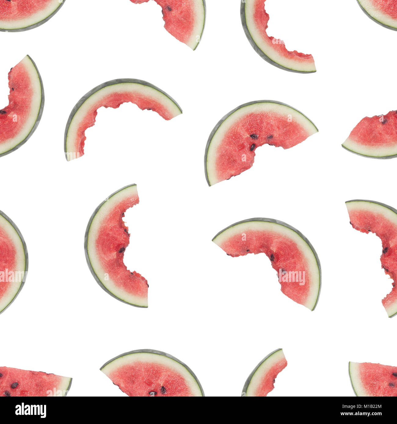 Seamless pattern of slices of watermelon being eaten isolated on white ...