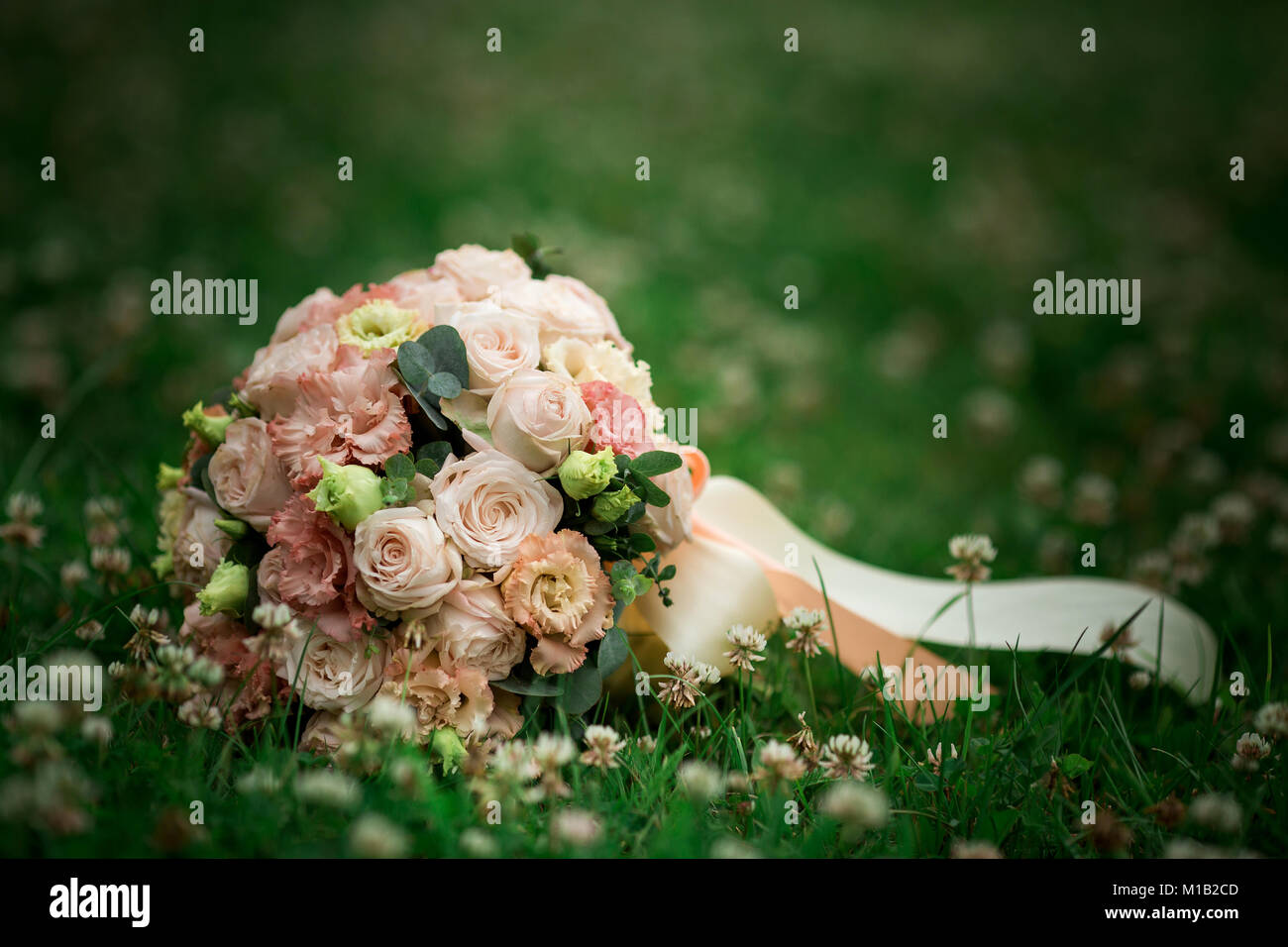 Colorful bridal bouquet. Wedding day. background with a free space ...