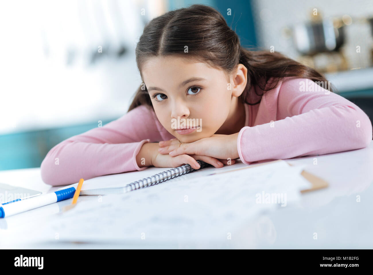 Cheerful girl having a break and resting Stock Photo - Alamy