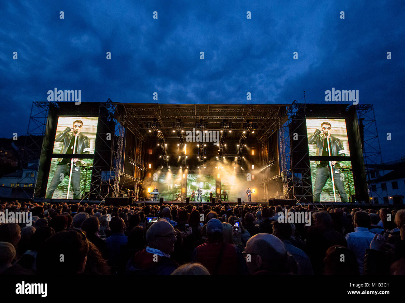 The Norwegian pop-rock group A-ha performs a live concert at Koengen in ...