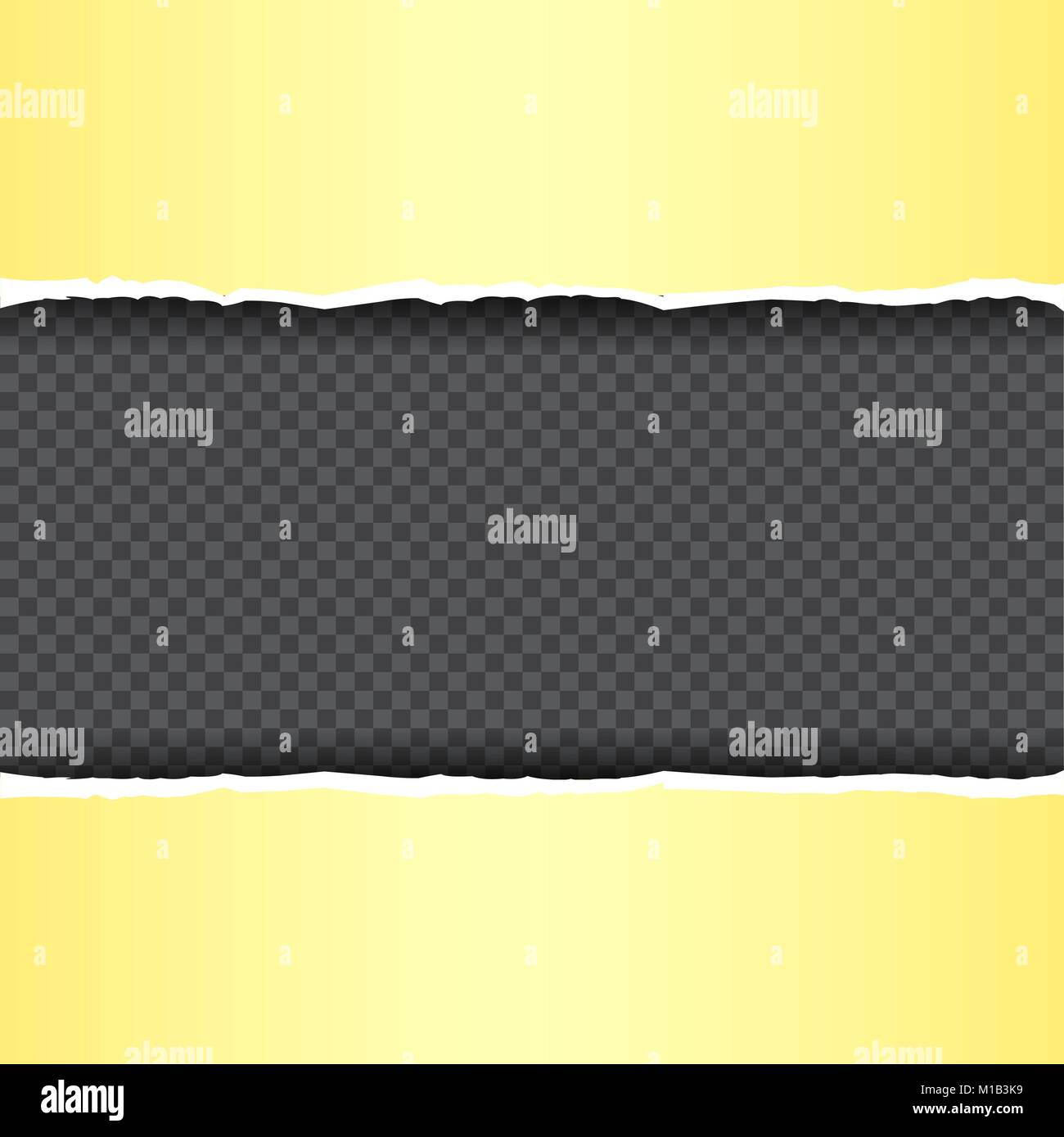Yellow torn paper template with shadow on dark black transparent ...