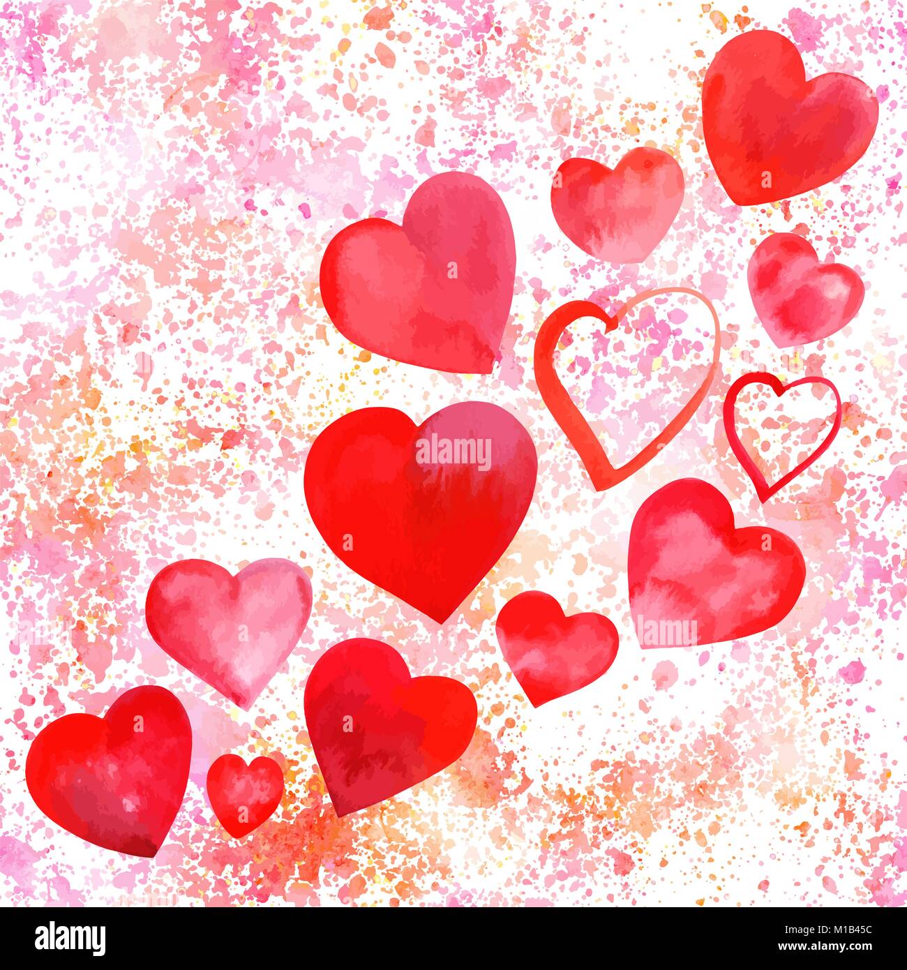 Vector set of watercolor hearts for valentines, on a pink texture Stock ...
