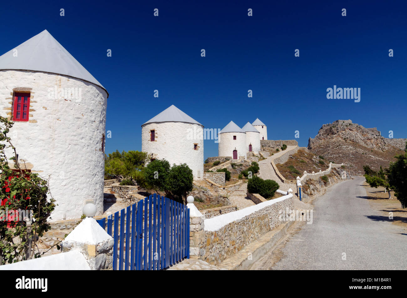Pandeli Castle and windmills, Leros, Dodecanese Islands, Greece Stock ...