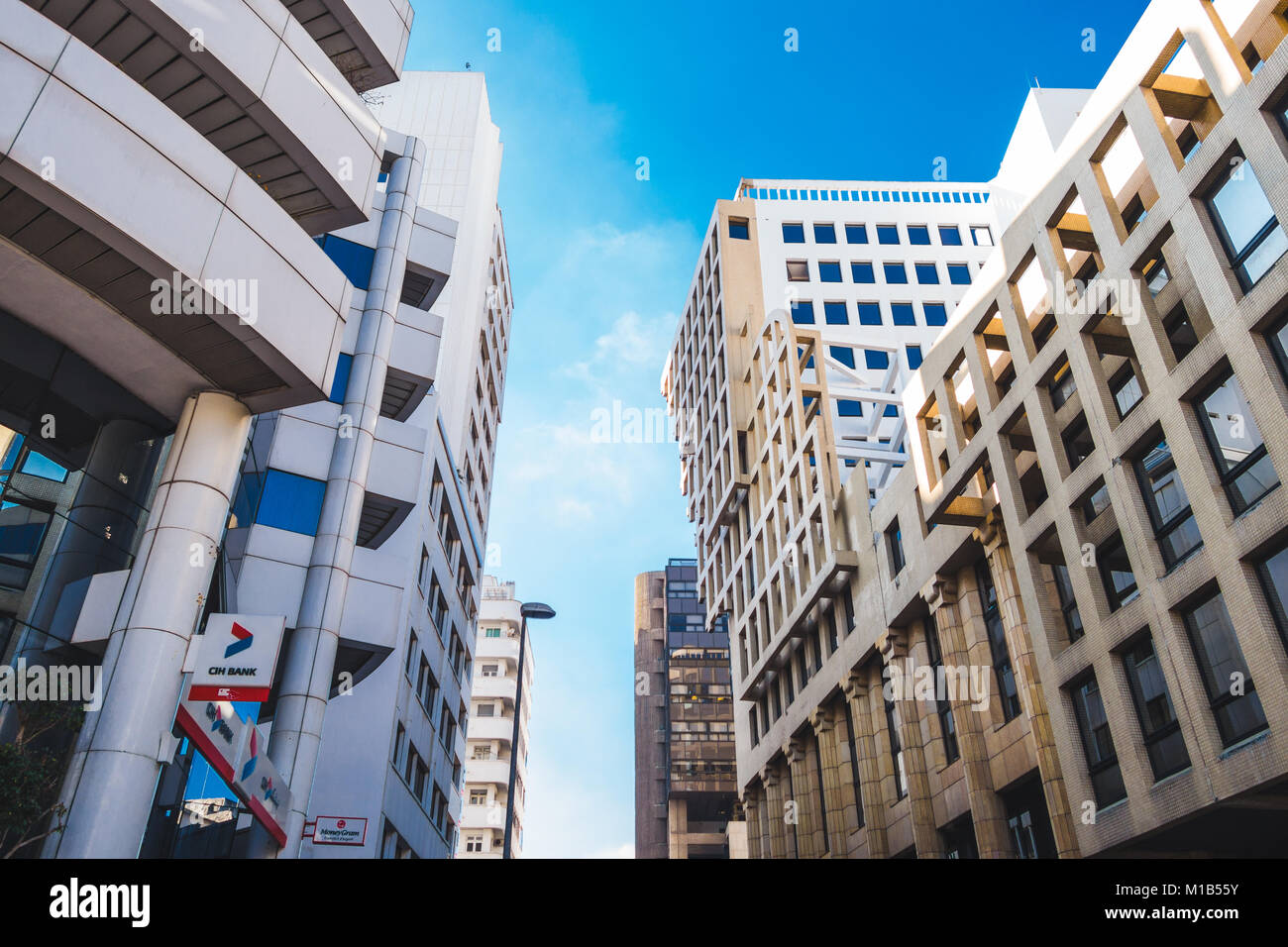Casablanca, Morocco - 21 January 2018 : low angle view of CIH bank ...