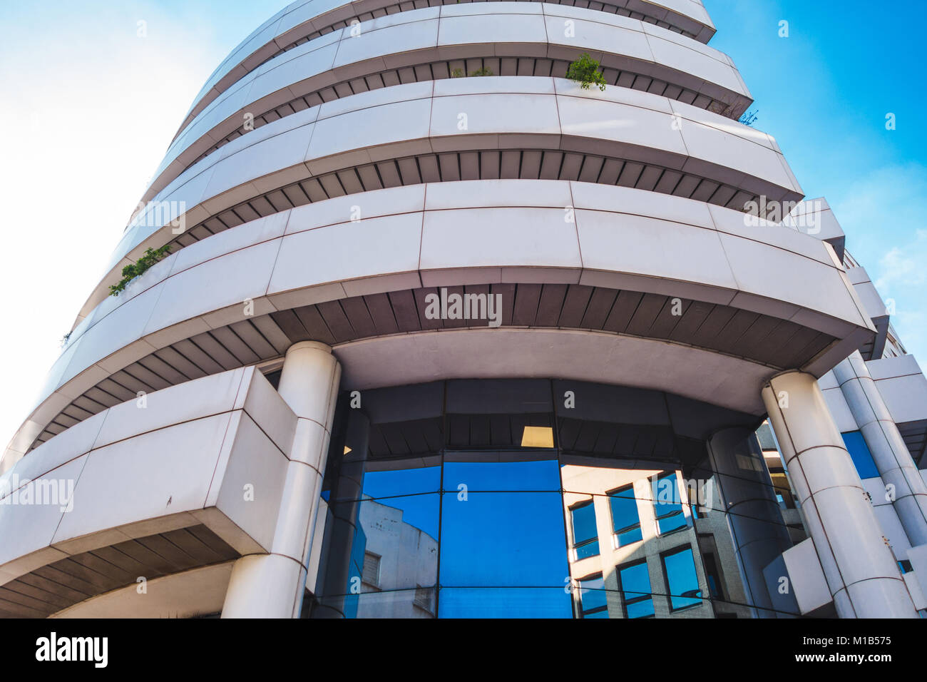 Casablanca, Morocco - 21 January 2018 : low angle view of CIH bank ...