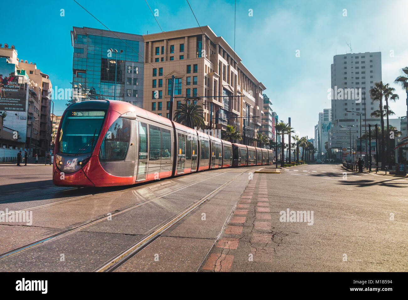 Casablanca, Morocco - 21 January 2018 : view of tram passing on ...