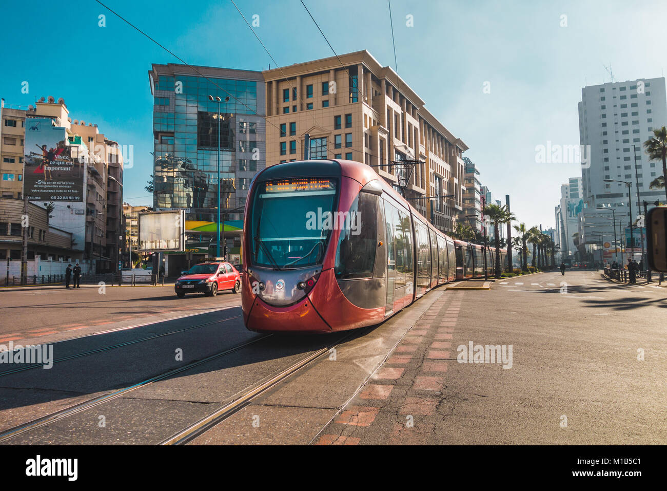 Casablanca, Morocco - 21 January 2018 : view of tram passing on ...