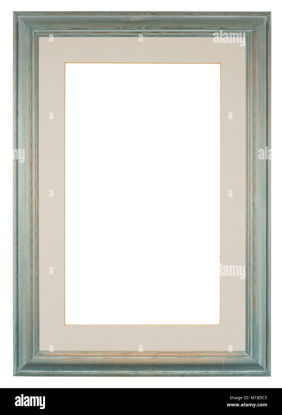Empty picture frame with a distressed hand painted blue finish and a ...