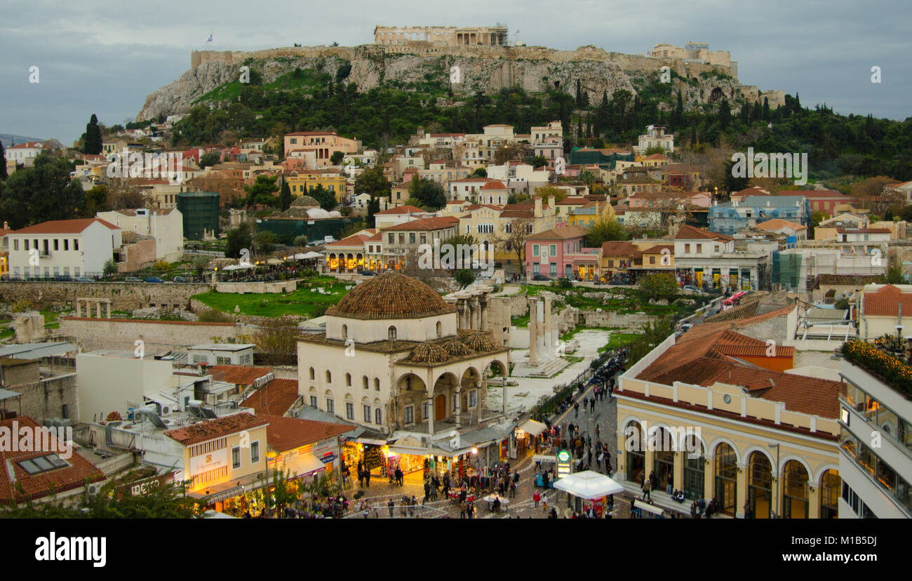 Athens Plaka and Acropolis Stock Photo - Alamy