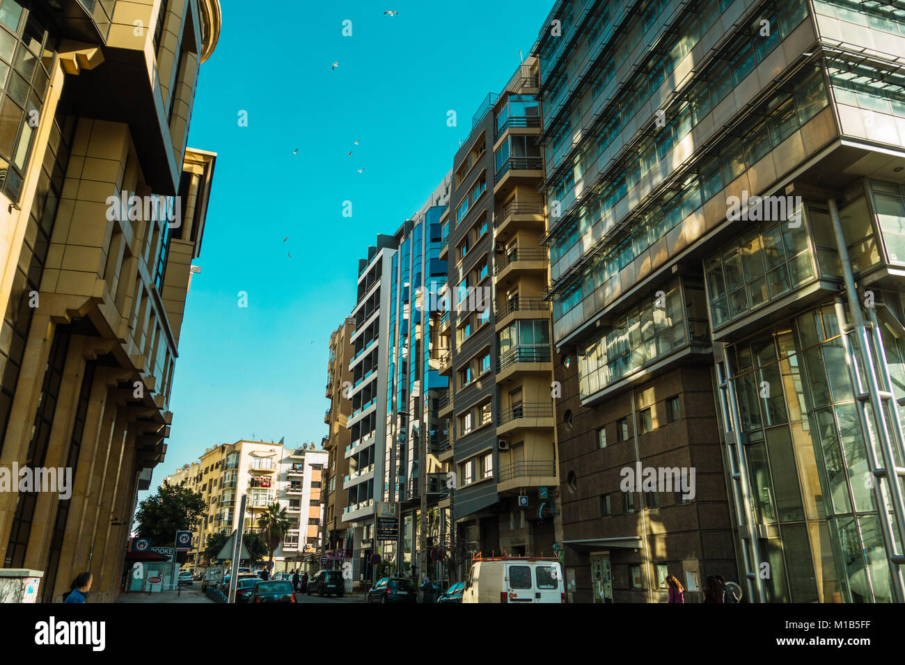 Casablanca, Morocco - 21 January 2018 : low angle view of banks and ...