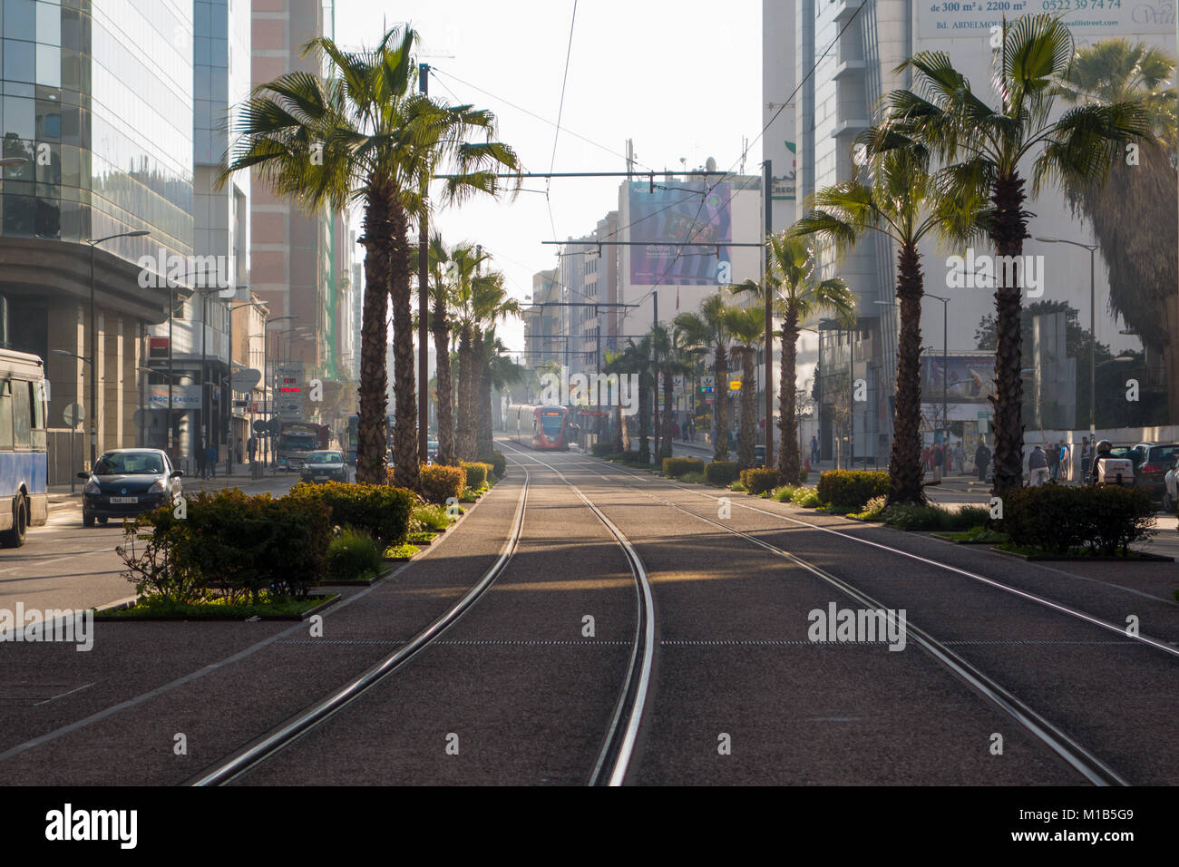 Casablanca, Morocco - 21 January 2018 : view of tram railways ...