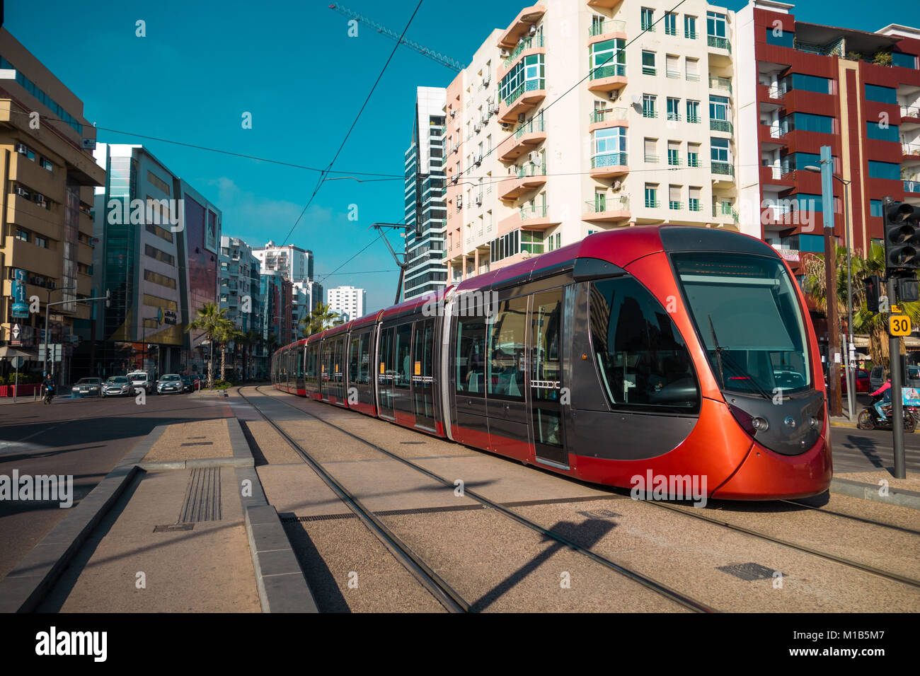 Casablanca, Morocco - 21 January 2018 : view of tram passing on ...