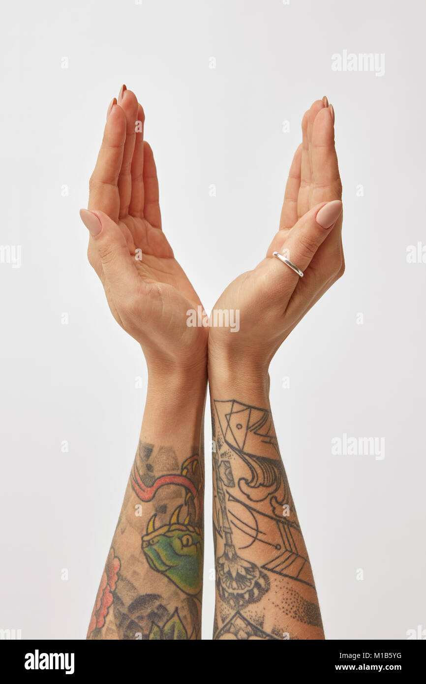 woman hands, welcome, open both hands Stock Photo - Alamy