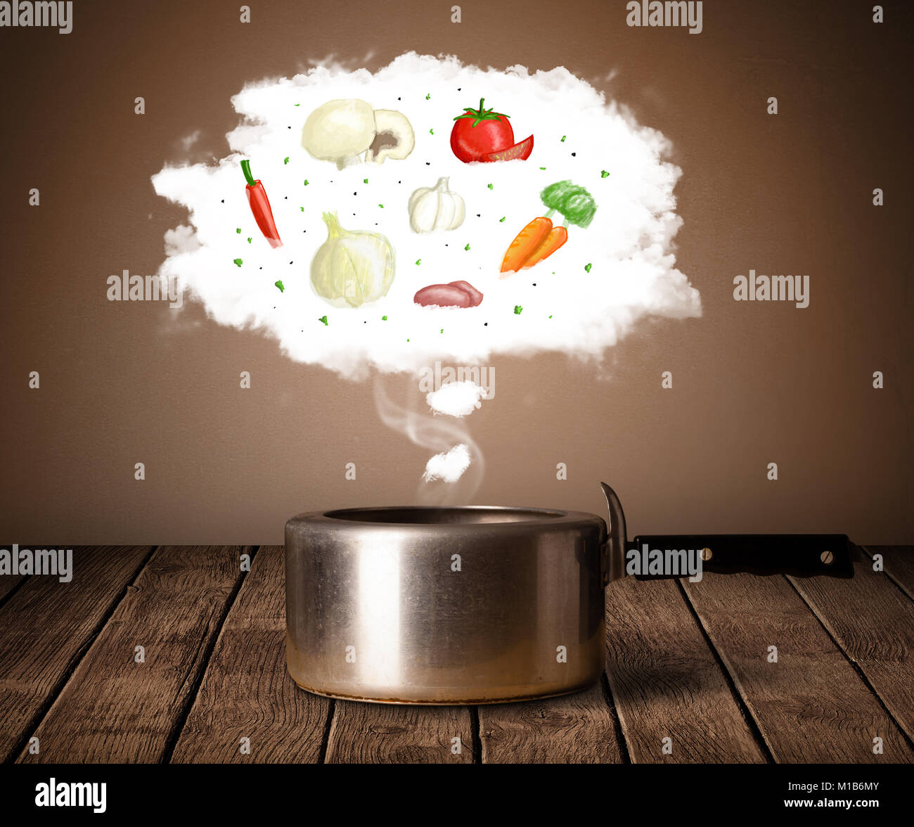 Vegetables in vapor steam above cooking pot Stock Photo - Alamy