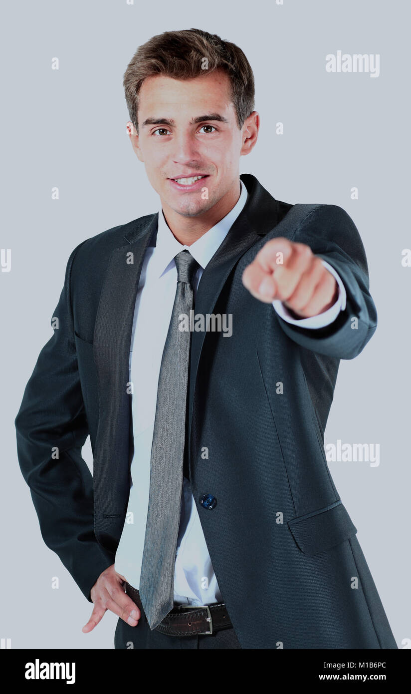 Portrait of business man pointing at you Stock Photo - Alamy