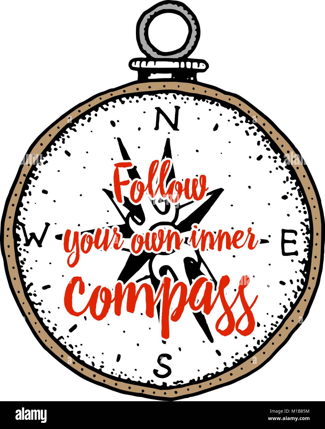 sea compass. marine accessory with a quote. engraved hand drawn in old ...