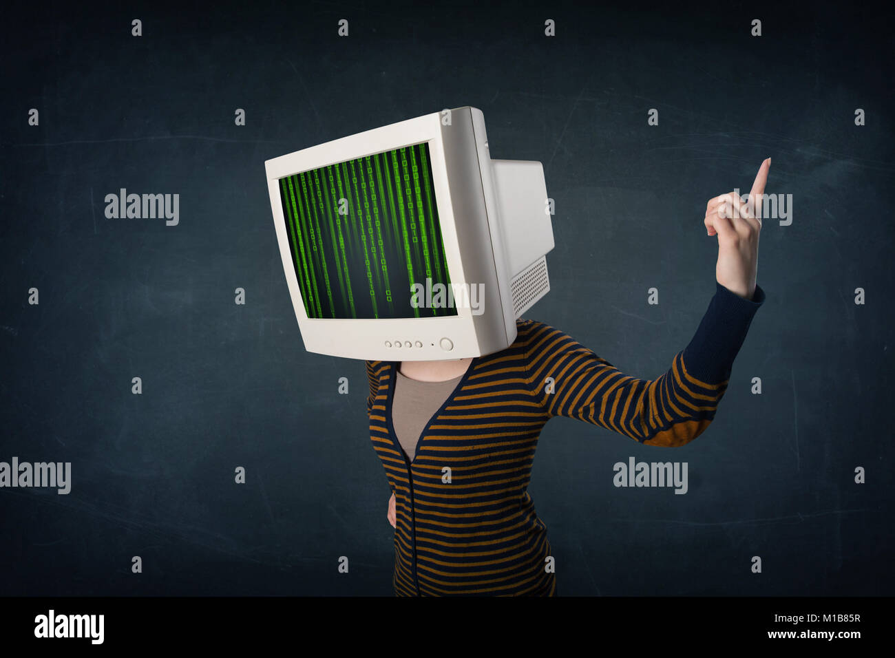 Cyber business human with a monitor screen and computer code on the ...