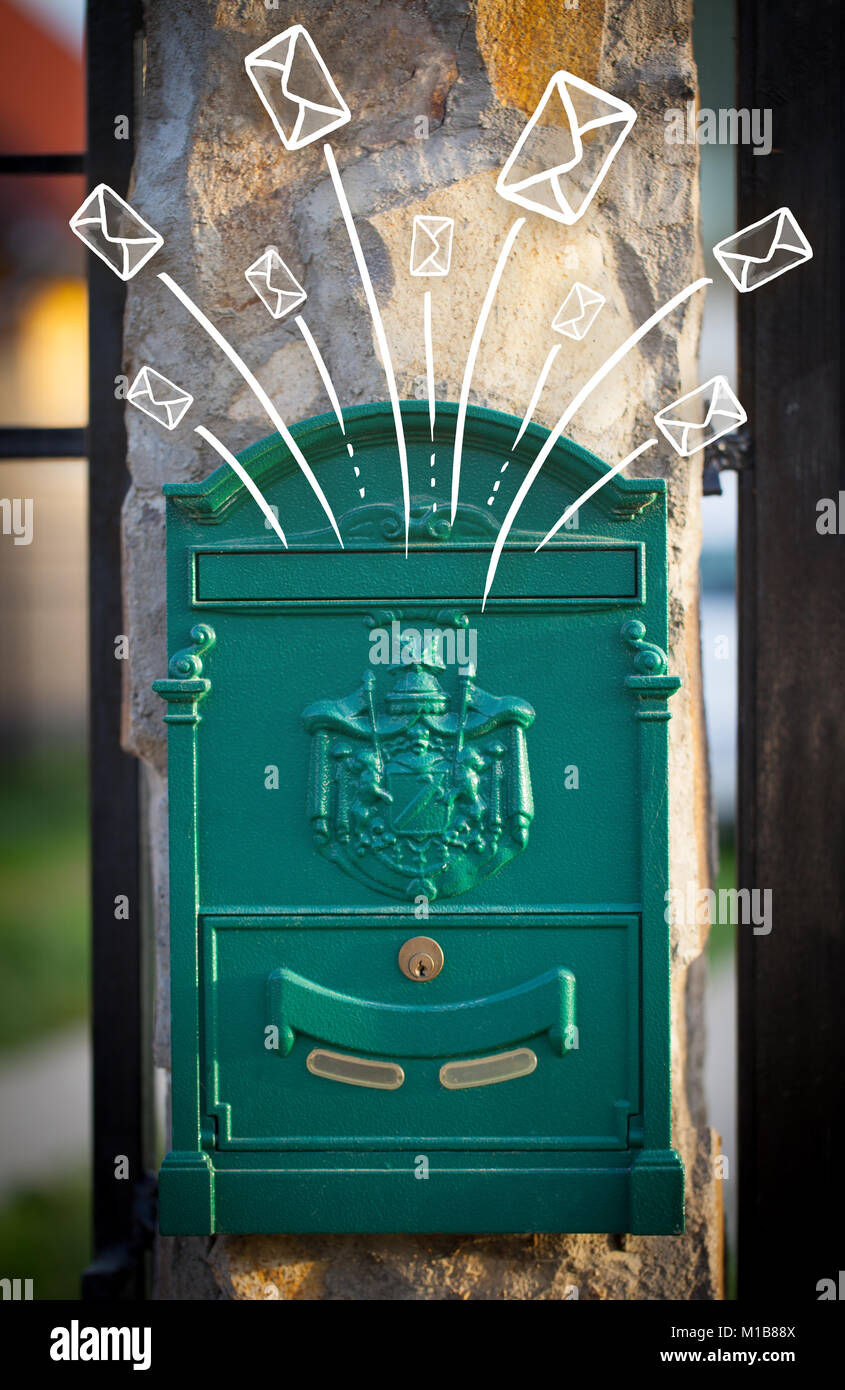 Hand drawn letters and envelopes comming out of a mailbox Stock Photo ...