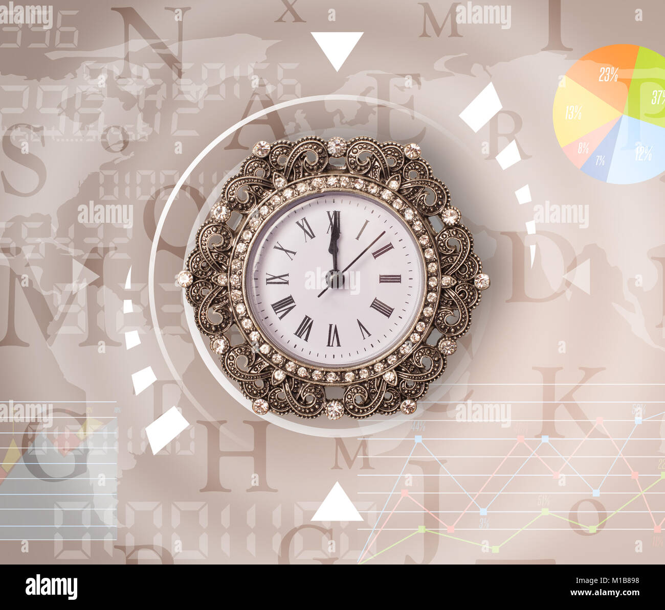 Clocks with world time and finance graph business concept Stock Photo ...