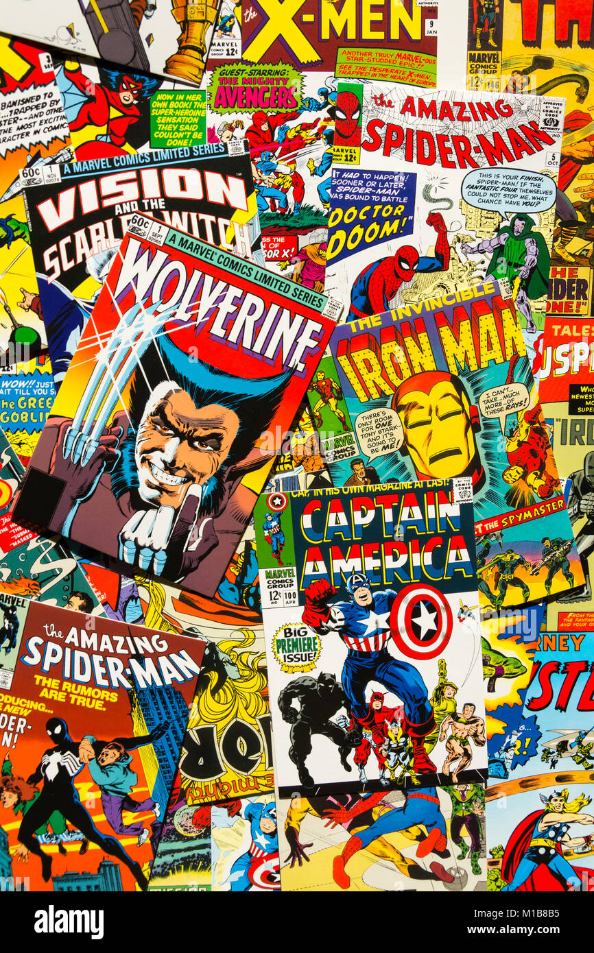 PRAGUE, CZECH REPUBLIC - JANUARY 29: Colorful vintage comic magazine ...