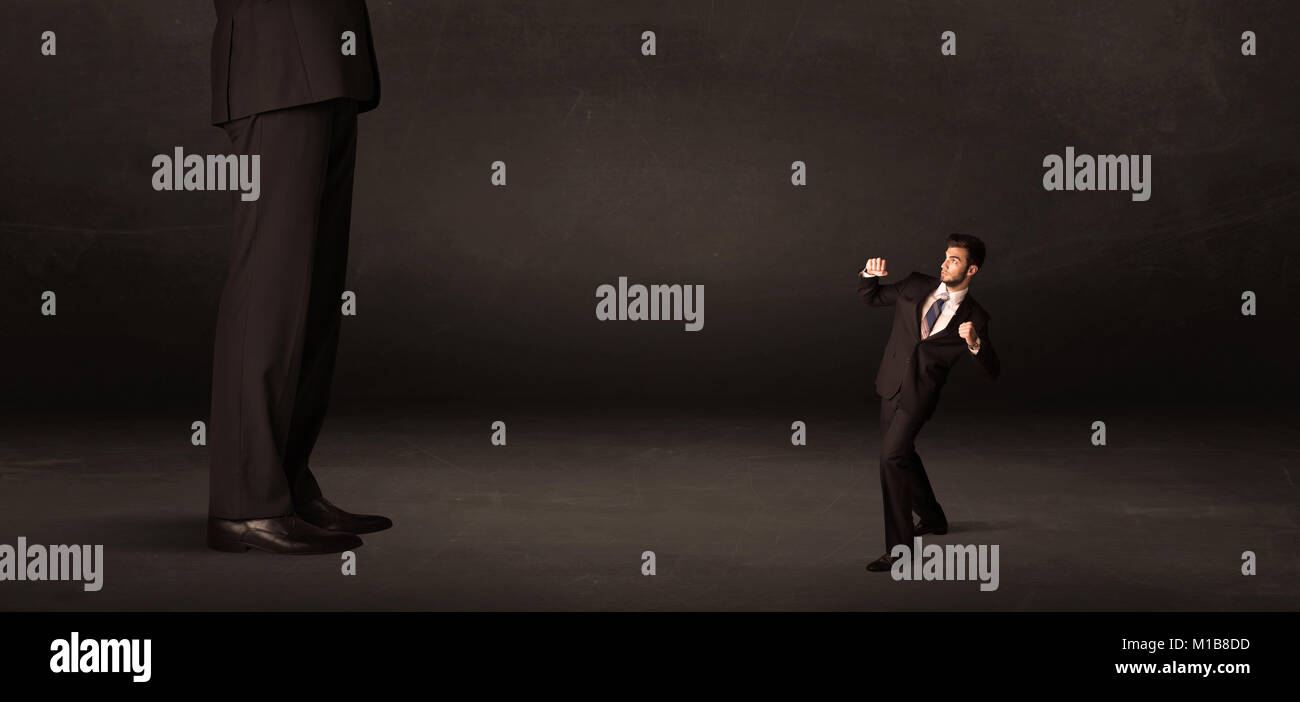Huge man with small businessman standing at front concept on background ...