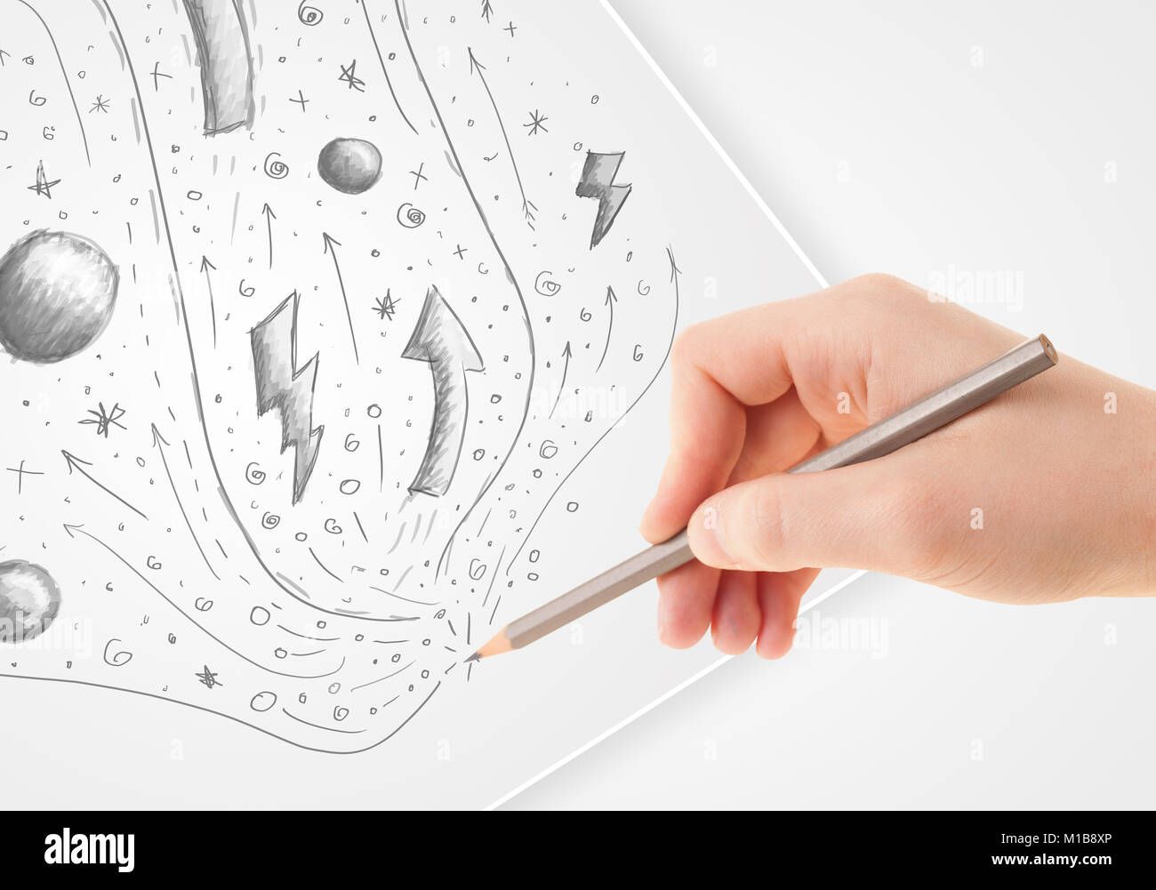 Hand drawing abstract sketches on a plain white paper Stock Photo - Alamy