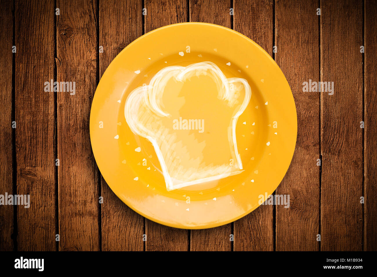 Colorful plate with hand drawn white chef symbol on grungy background ...