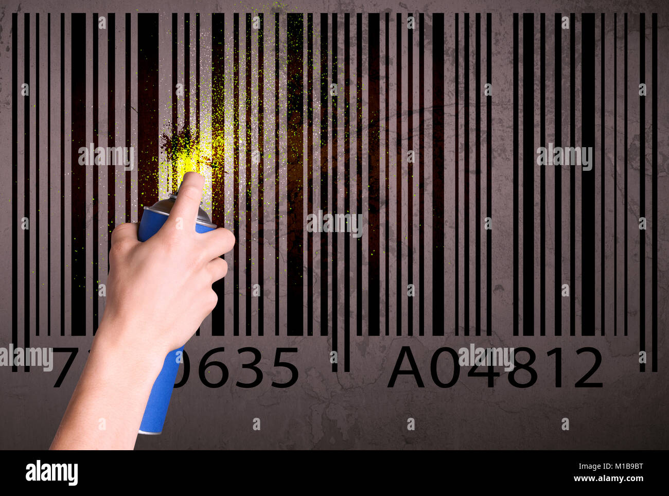 Hand drawing a barcode on the wall Stock Photo - Alamy