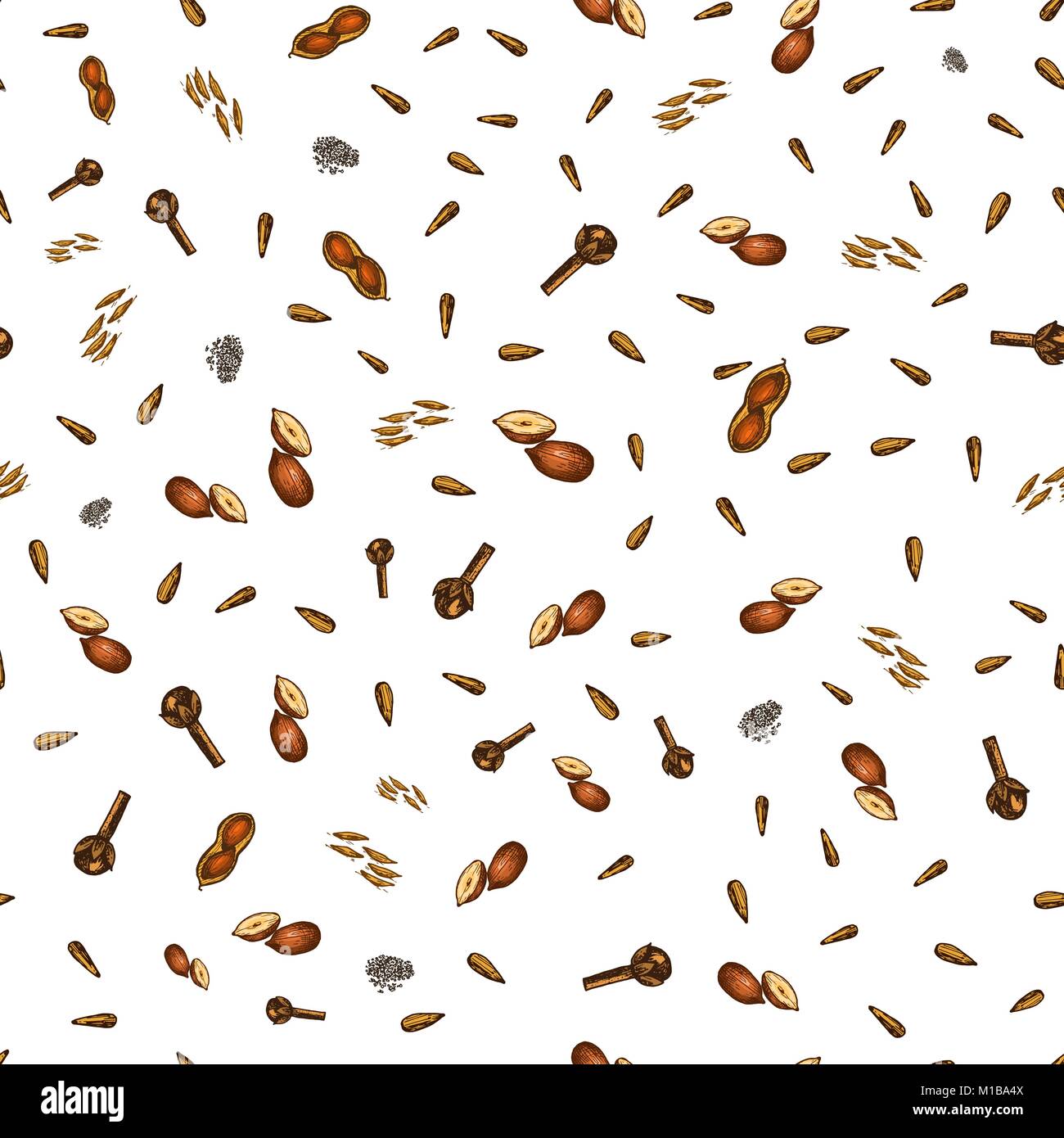 Herbs, condiments and spices, seamless pattern. seeds for the menu ...