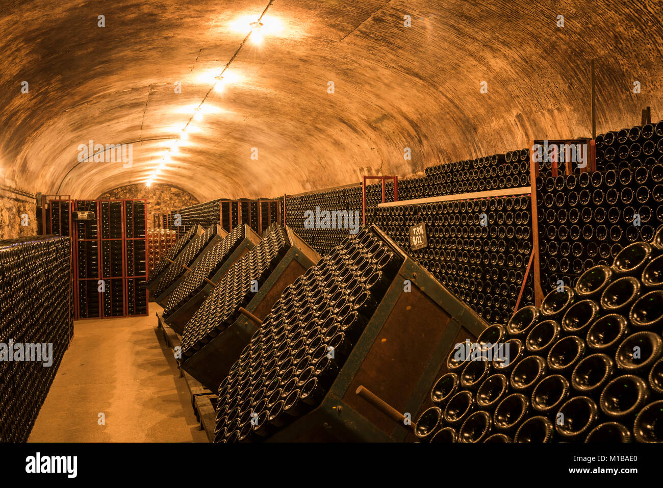 Hautvillers, France - August 11, 2017: Champagne caves and cellars with ...