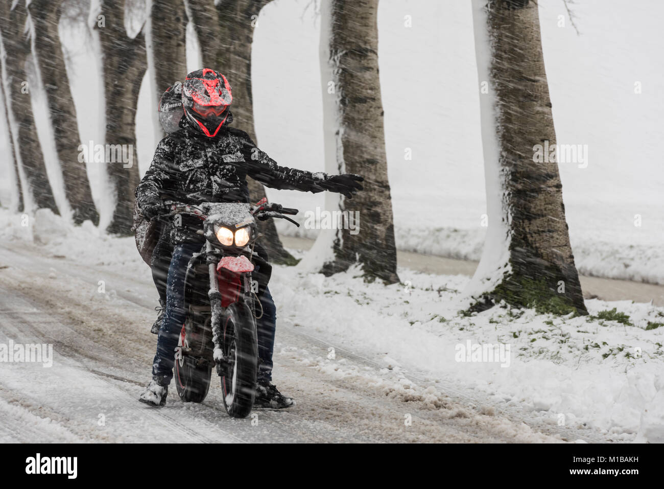 Streefkerk - Netherlands - December 10, 2017: Winter snow storm with ...