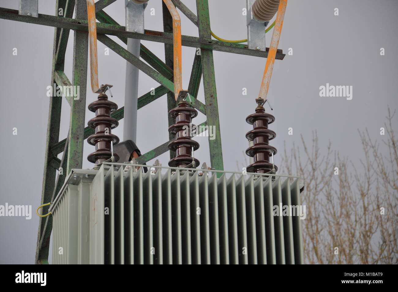 Mast with transformer, electricity, power, voltage Stock Photo - Alamy