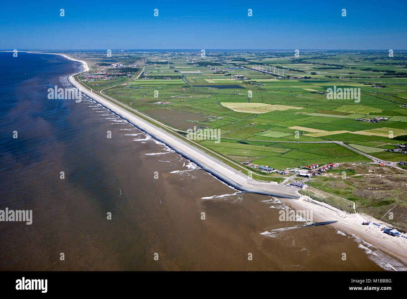 The Netherlands, Petten, Sea dike called Hondsbossche Zeewering. Aerial ...