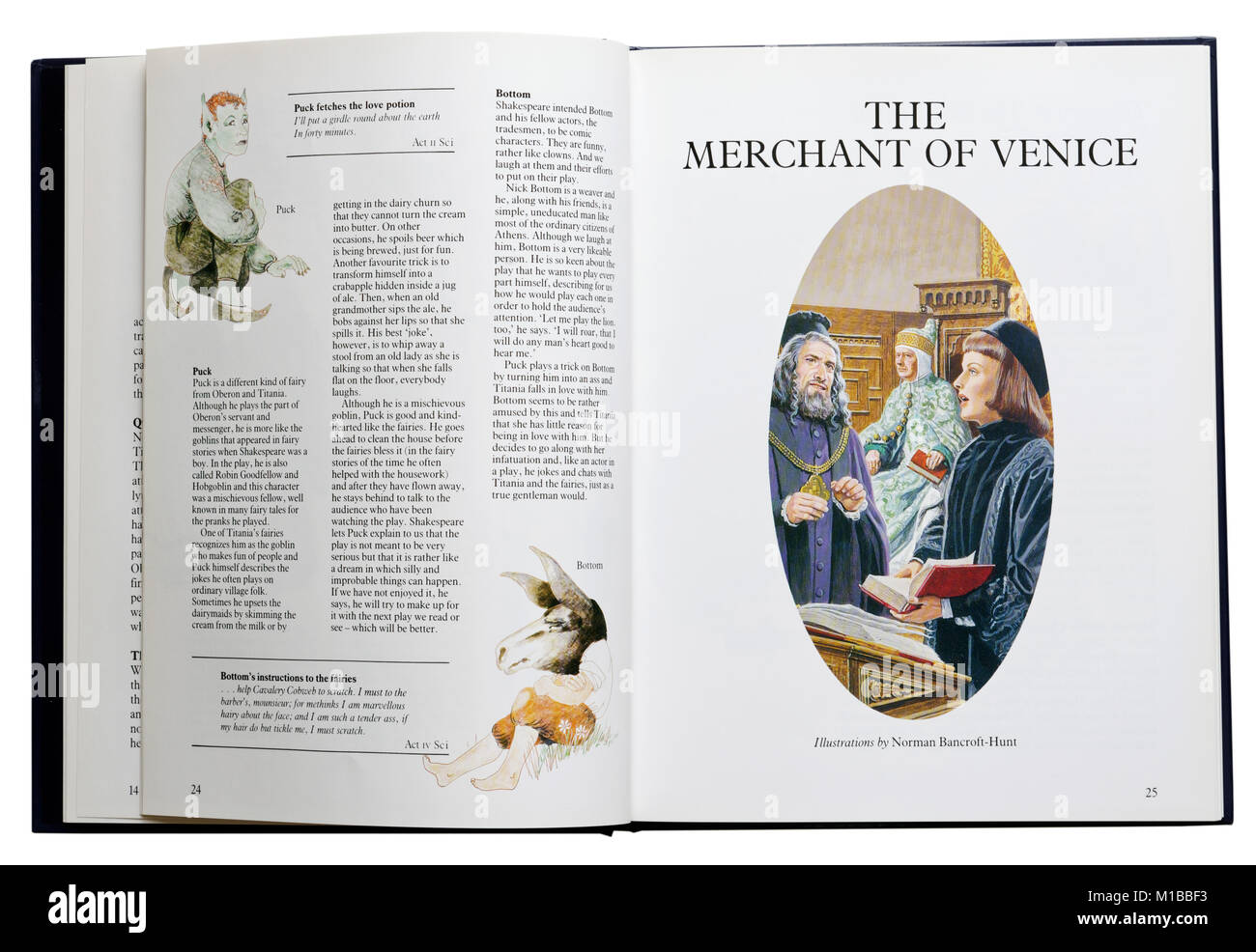 An illustrated book of Shakespeare's plays open at The Merchant of ...