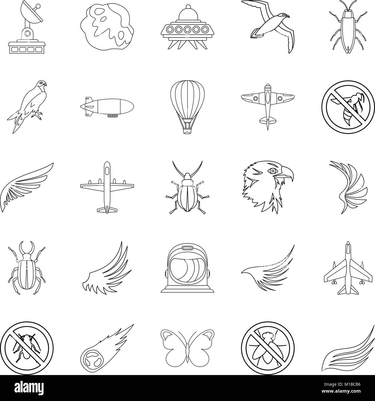 Fly icons set, outline style Stock Vector Image & Art - Alamy